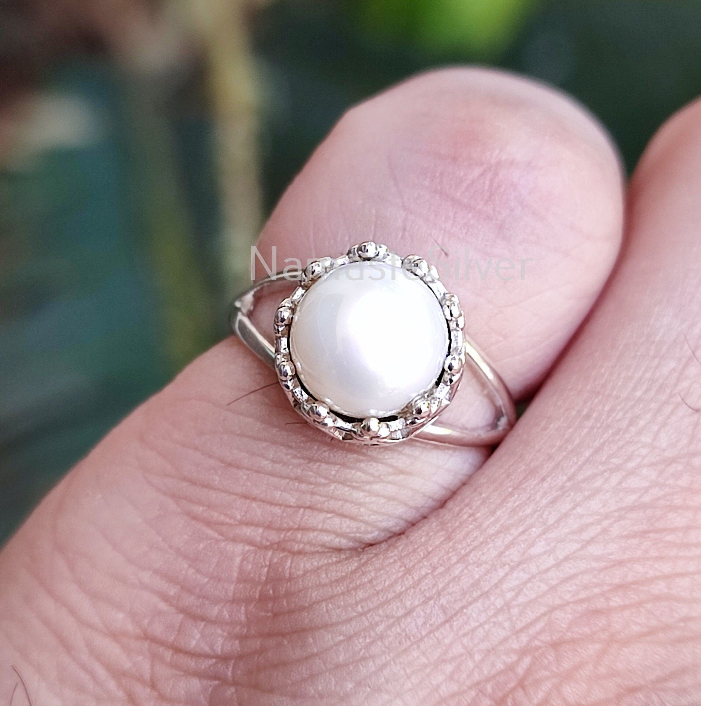 Real pearl silver ring store